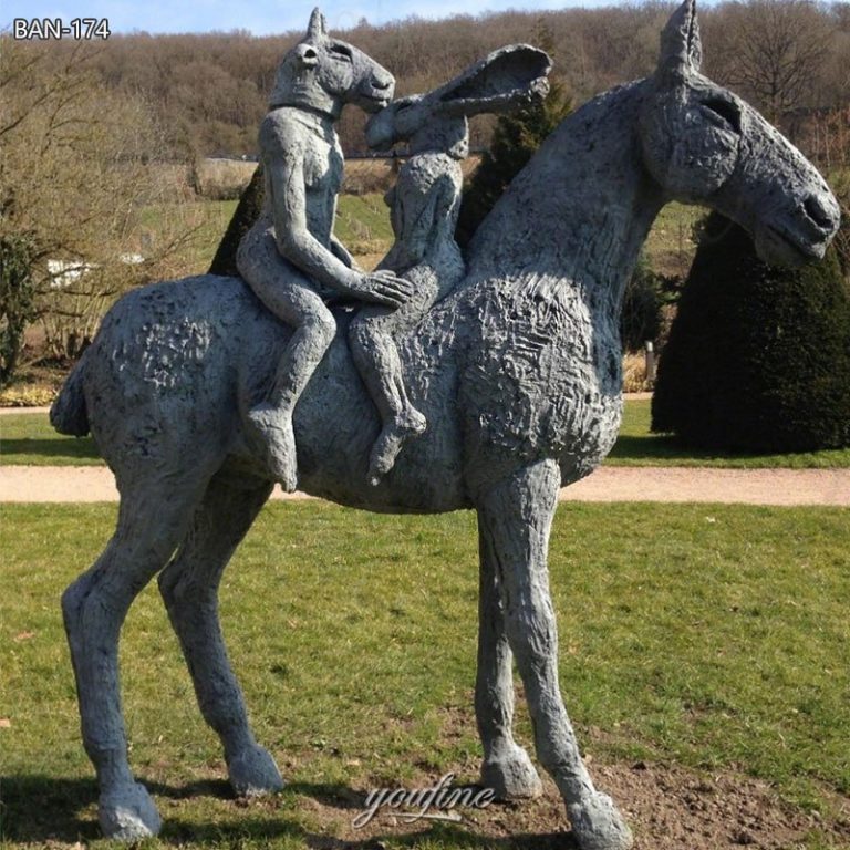 Bronze Donkey Lawn Statue Ornament with Rabbits - YouFine