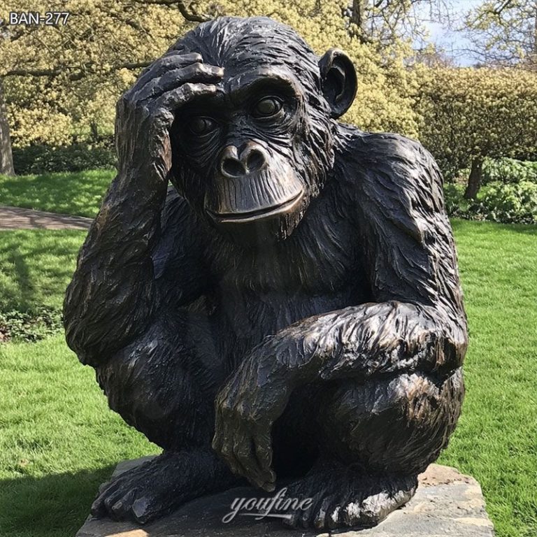 Curious Bronze Sitting Monkey Statue