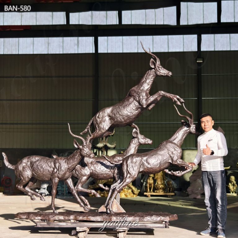 Bronze Group Jumping Impala Statue